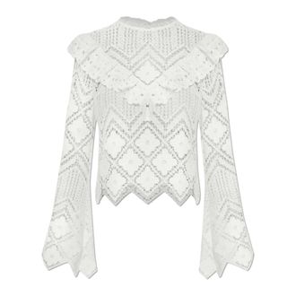 Self Portrait Geh&auml;keltes Broderie-Lace-Top - - Blouses & Shirts - Damen - Wei&szlig; - XS