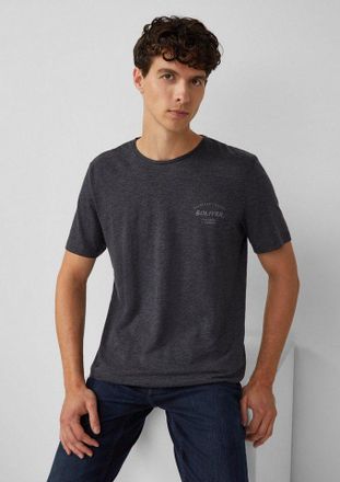 s.Oliver Kurzarmshirt T-Shirt Meliertes T-Shirt mit Rollkante und Frontprint