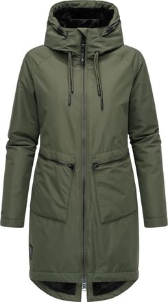 Ragwear Damen matt schimmernder Mantel Lange warme wassedichte und atmungsaktive Winterjacke mit Kapuze Holstic YOUMODO Dark Olive Gr. M
