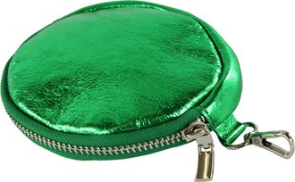 modamoda.de P10 / P08 Damen Leder Rauleder Geldb&ouml;rse M&uuml;nzgeldb&ouml;rse Taschenanh&auml;nger &oslash; 11,5 cm handmade in Italy, Farbe:Gr&uuml;n-Metallic