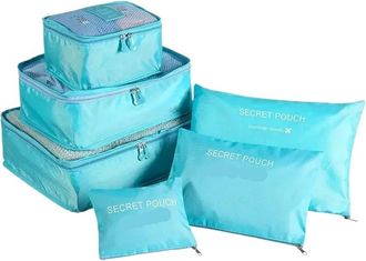 Generic 6-teiliges Packw&uuml;rfel-Gep&auml;ck-Organizer, Reise-Aufbewahrungsbeutel for Kleidung, Schuhe, Toilettenartikel, tragbares Koffer-Organisationsset(Blue-L)