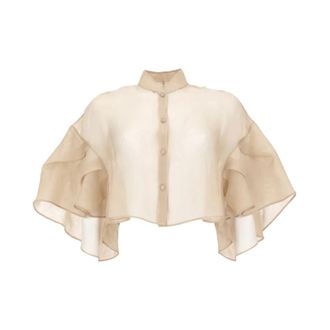 Max Mara Ger&uuml;schtes Lagenhemd - - Blouses & Shirts - Damen - Beige - M