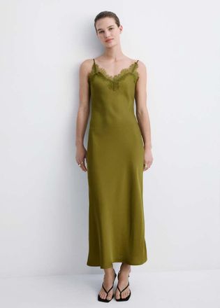 Mango Robe style lingerie satin&eacute;e vert - Femme - XS - MANGO