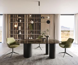 DELIFE Esstisch Edge Boot 200x100 Keramik Emperador Extra Lucidato Dunkelbraun Troa Metall Schwarz, Esstische