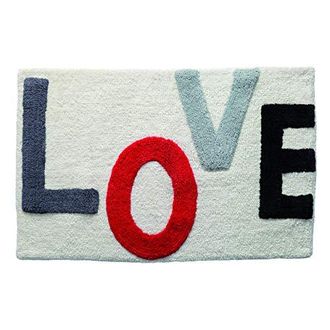 Spirella Badteppich Badematte 50x80 cm Duschvorleger 100% Baumwolle Hochflor | flauschig | rutschhemmend | geeignet f&uuml;r Fu&szlig;bodenheizung | Wei&szlig; Love