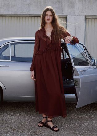 Mango Flie&szlig;endes Kleid mit Volant-Details braun - Damen - XS - MANGO