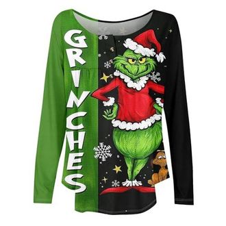 Generic Le Grinch Tshirt Noel Femme The Grinch Moche Hiver Noël Sweatshirts T-Shirts Chaud De Polaire Pull Sweat Oversize Costume Adulte Col V Femmes Pulls Ve