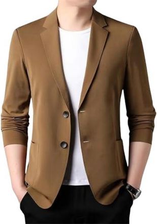 Generic Kyayu Veste d&eacute;t&eacute; en soie glac&eacute;e pour homme - Blazer daffaires &agrave; revers - Manteaux de sport d&eacute;t&eacute; pour homme, kaki, 3XL