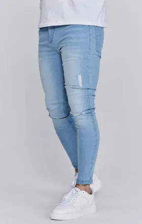 Siksilk Herren Jeans Gewaschen Hellblau 32
