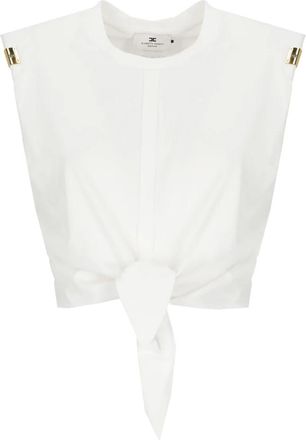Elisabetta Franchi Femme, Tops, Blanc, Taille: 38 FR Pull Sans Manches &agrave; Col Rond