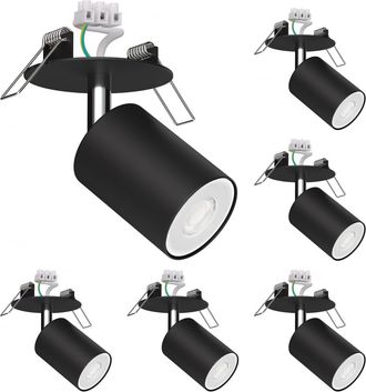 LEDs Com 6 Stück Deckeneinbauleuchte WAIKA, schwarz matt, inkl. GU10 LED (warmweiß, 7,6W, je 1103lm, 33°)