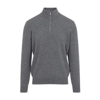 Brunello Cucinelli Kaschmir-Pullover mit halbem Rei&szlig;verschluss - - Knitwear - Herren - Grau - M