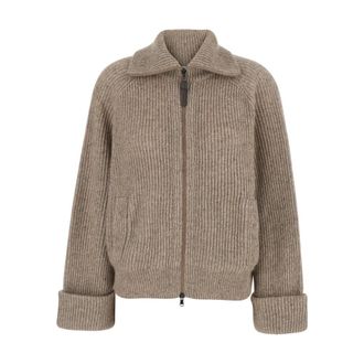 Brunello Cucinelli Monile Rippstrick-Rei&szlig;verschluss-Strickjacke - - Knitwear - Damen - Braun - XS