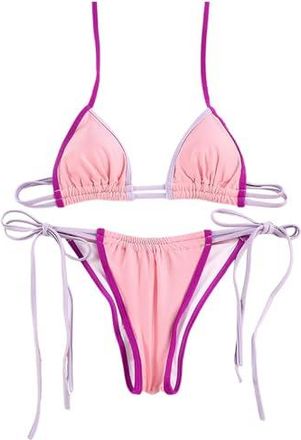 Generic Maillot de bain pour femme taille haute col en V dos nu triangle push-up rembourr&eacute; pour les vacances, rose, M