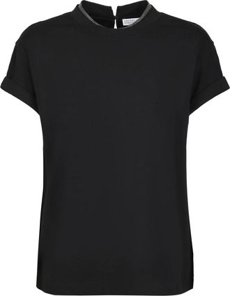Brunello Cucinelli Femme, Tops, Noir, Taille: 44 FR T-shirt &agrave; col rond orn&eacute;