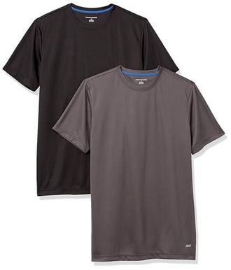 Amazon Essentials T-Shirt de Sport en Tissu Technique, Haute Performance (Disponible En Grande Taille) Homme, Lot de 2, Gris Fonc&eacute;/Noir, XXL