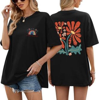 Heekpek T Shirt Femme Oversize Tr&egrave;s Large Teeshirt Coton Col Rond T-Shirt Manches Courtes Chic Imprim&eacute; D&eacute;contract&eacute; Grande Taille Haut Femme Ete, Noir, XL
