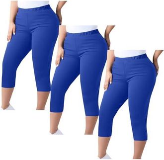 Generic Pantacourt 3 pièces pour femme, legging taille haute 3/4, couches de base dété, pantalon court, leggings dentraînement pour yoga, course à pied, gym, 