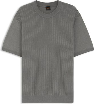 HUGO BOSS Strick-T-Shirt aus einem Leinen-Mix mit strukturiertem Streifen in