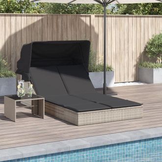 vidaXL Vidaxl - Chaise longue double avec auvent et coussins gris clair rotin