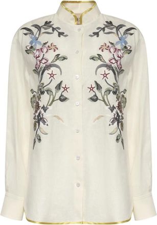 Valentino Garavani Femme, Blouses et Chemises, Blanc, Taille: 38 FR Chemise en lin brod&eacute;