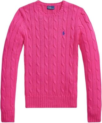 Ralph Lauren Femme, Pulls, Rose, Taille: 40 FR Pull Ras du Cou en Coton &agrave; Maille C&acirc;bl&eacute;e