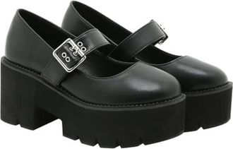 Garneck Chaussures Femmes Styl&eacute;es &agrave; Bout Rond avec Boucle M&eacute;tallique Semelle Plateforme Antid&eacute;rapante Confort Respirant pour Travail et F&ecirc;te Noir