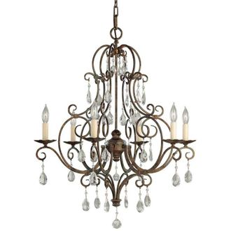 Feiss Feiss - Kronleuchter H&auml;ngelampe Pendelleuchte Kristall 6-Flammig E27 bronze Stahl
