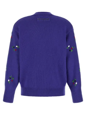 Marni Floral-Embroidered Virgin Wool and Cashmere Cardigan - Purple