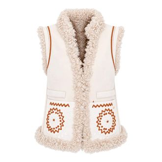 PHO Firenze Gilet r&eacute;versible en peau lain&eacute;e - Femme - Vestes - Beige - Taille: 38 FR