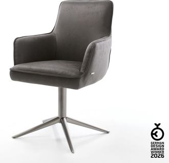 DELIFE Drehstuhl Heira-Flex mit Armlehnen Mikrofaser Anthrazit Vintage Fu&szlig;kreuz Graphit 360&deg; drehbar Wippfunktion Taschenfederkern, Esszimmerst&uuml;hle