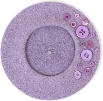 Generic B&eacute;rets en laine &agrave; faire soi-m&ecirc;me, avec boutons et perles, for femmes &eacute;l&eacute;gantes chaudes, for lhiver Pour lautomne et lhiver(Purple)