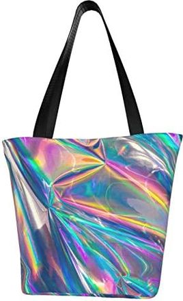 AOOEDM Sac fourre-tout r&eacute;utilisable holographique femmes sac &agrave; main d&eacute;contract&eacute; sacs &agrave; bandouli&egrave;re pour faire les courses &eacute;picerie voyage &agrave; lext&eacute;rieur