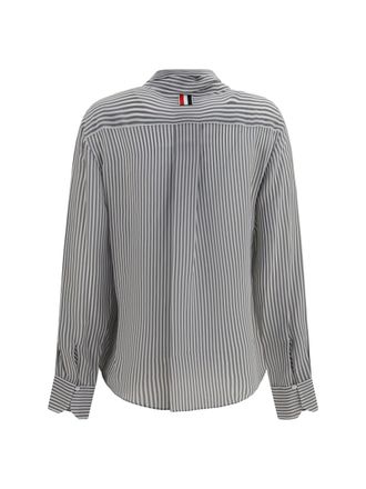 Thom Browne Striped Silk with Removable Collar Shirt - Gray