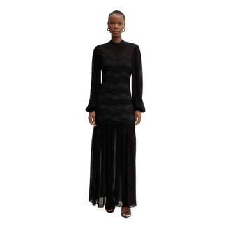 Twinset Kleid mit Spitzeneins&auml;tzen und langen &Auml;rmeln - - Dresses - Damen - Schwarzk - XS