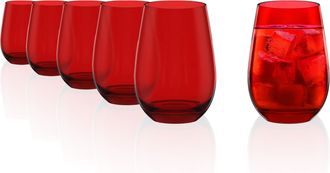 Stölzle Wassergläser Elements Rot 6er-Set 465 ml - Allroundgläser für Wasser, Saft & Cocktails - Hochwertige Trinkgläser aus bleifreiem Kristallglas - Spülmas
