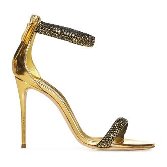 Casadei Femme, Chaussures, Jaune, Taille: 38 EU Sandales dor&eacute;es &agrave; talons aiguilles et cristaux