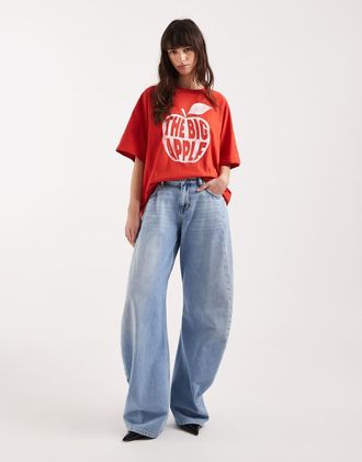 Topshop Jean boyfriend d&eacute;lav&eacute; coupe ovo&iuml;dale-Bleu