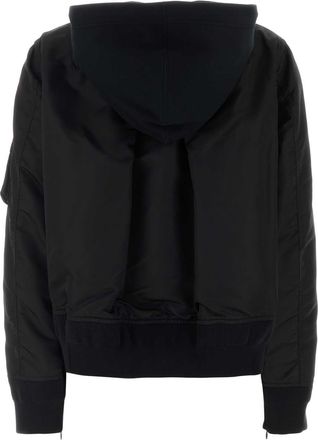sacai Womens Two-Tone Jersey And Nylon Bomber Jacket Black Felpe Sweater