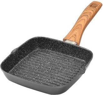 STONELINE Back to Nature Po&ecirc;le Grill 16x16cm, avec 2 Becs verseurs, Cuisson sans Huile ni Graisse, adapt&eacute;e &agrave; lInduction, Rev&ecirc;tement Antiadh&eacute;sif avec de vraies p