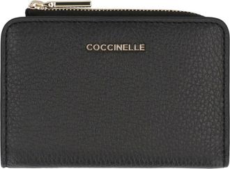 Coccinelle Femme, Accessoires, Noir, Taille: ONE Size Portefeuille en Cuir Souple M&eacute;tallique avec Fermeture &agrave; Pression