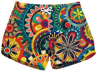 Ocean Plus Femmes Impression Num&eacute;rique d&eacute;t&eacute; Shorts de Bain D&eacute;contract&eacute;s Short de Plage de Vacances en Vrac avec Cordon de Serrage (L (EU 36-38), Roue de Fleurs c