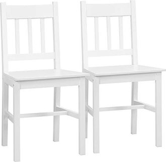 HOMCOM Lot de 2 chaises de Salle &agrave; Manger en Bois Massif, Chaise de Cuisine, Dossier Lattes, Esprit Campagne, pour Salon, Salle de s&eacute;jour, Cuisine, Blanc