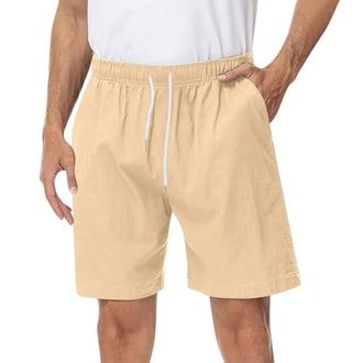 Generic Short d&eacute;t&eacute; pour homme, taille &eacute;lastique, cordon de serrage, short de plage, couleur unie, ample, avec poches, kaki, XXL