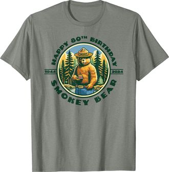 Giant Step Design Co. Happy 80th Birthday Smokey Bear 1944-2024 Retro Cupcake T-Shirt