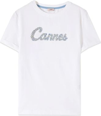 Oltre Femme, Tops, Blanc, Taille: 44 FR T-shirt avec lettrage brod&eacute;