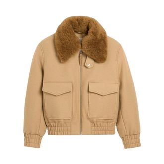 Ami Klassische Lammfell-Bomberjacke - - Jackets - Damen - Beige - S