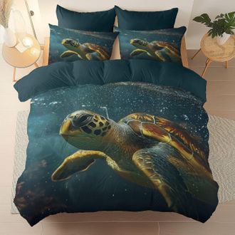 Generic Bettw&auml;sche Set Dunkel Filme Sch&ouml;nheit Meerestiere Meeresschildkr&ouml;ten Weich Bettbezug, 3teilig - 1 Bettw&auml;sche 260 x 240 cm und 2 Kissenbezug f&uuml;r Jugend