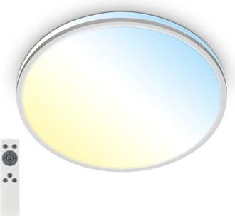 Briloner LED Deckenleuchte mit Fernbedienung, warmweiß bis kaltweiß, stufenlos dimmbar, 33 x 6 cm, Chrom Matt, für Wohnzimmer, Schlafzimmer