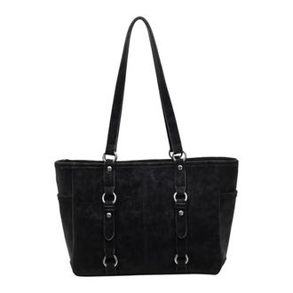 Generic Sac &agrave; bandouli&egrave;re en cuir synth&eacute;tique pour femme, grande capacit&eacute;, pour le travail, le shopping, les voyages, Noir, 16.14x9.84x5.12inch